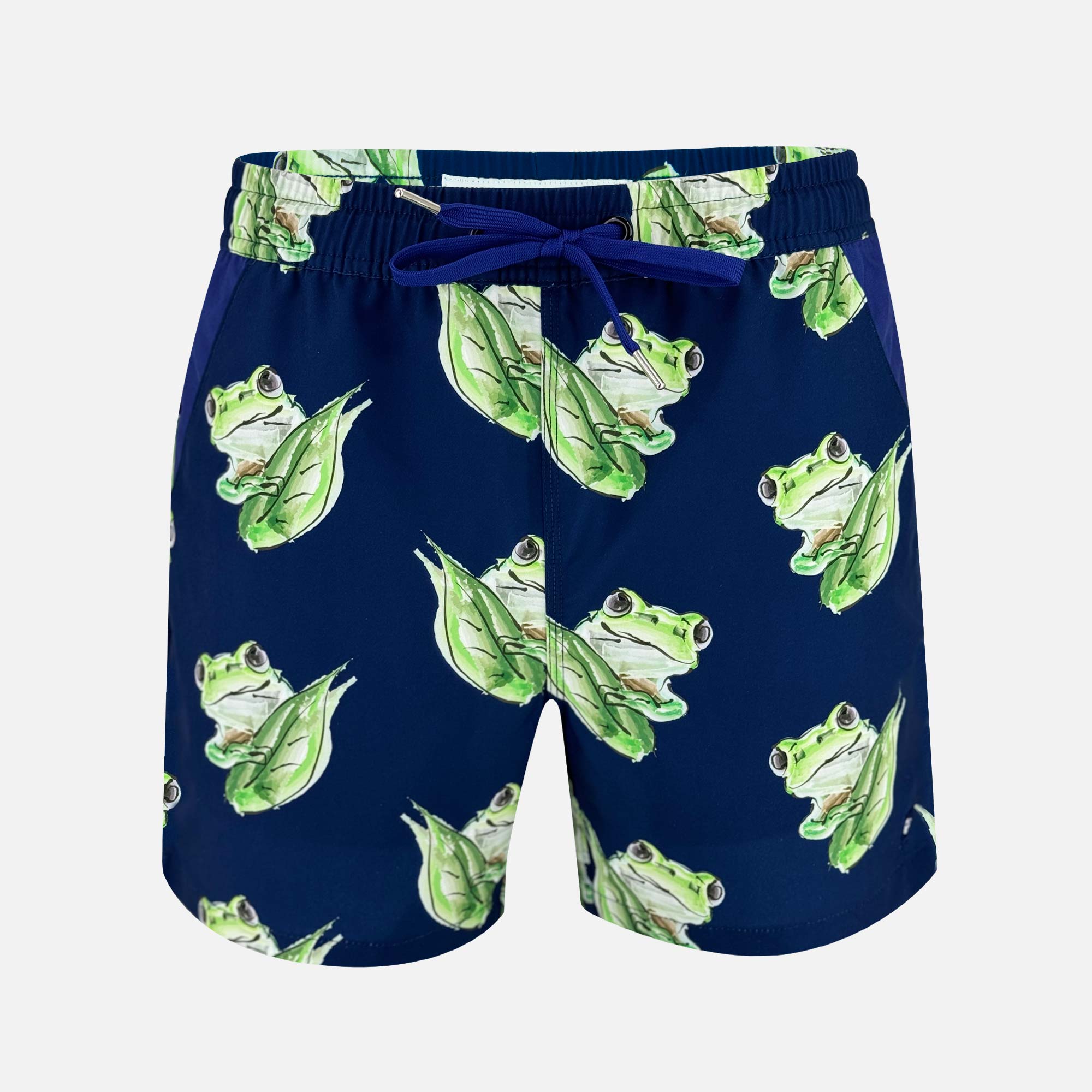 Navy Frog Swim Shorts with Waterproof Pocket | Randy Cow